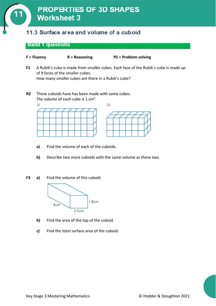 Worksheet: 11.3 Surface area and volume of a cuboid | Boost