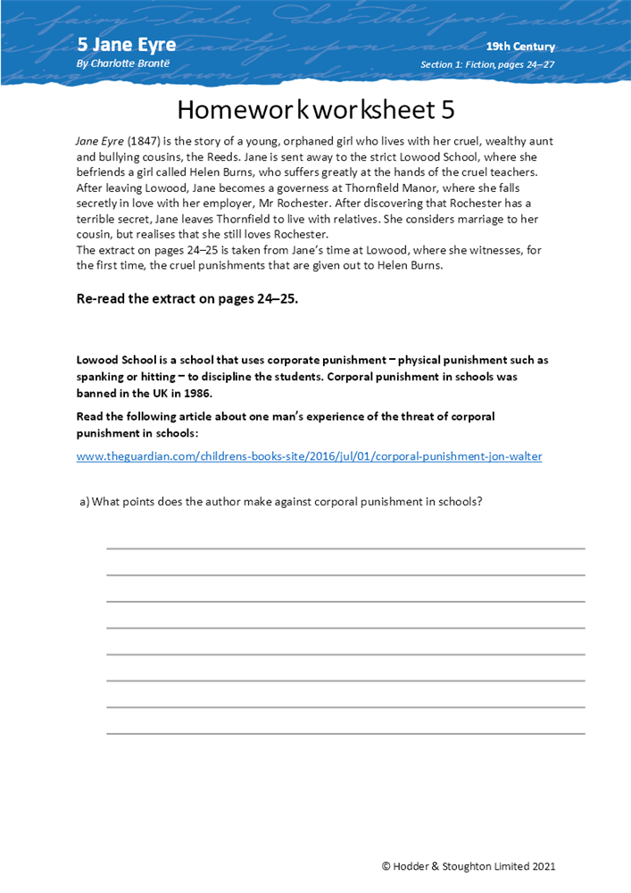 Homework worksheet: 5 Jane Eyre | Boost
