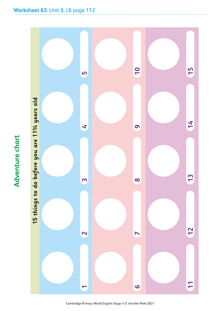 Worksheet 63: Adventure chart | Boost
