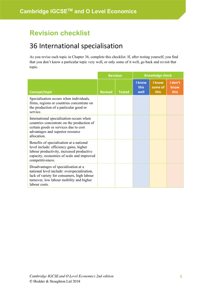 36 International specialisation: revision checklist | Boost