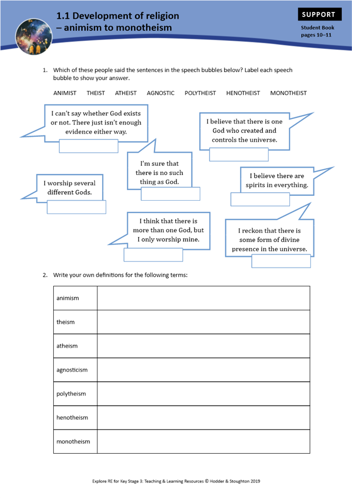 Worksheet: 1.1 Development of religion – animism to monotheism | Boost