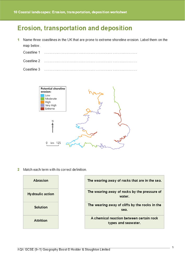 10: Erosion, transportation, deposition worksheet | Boost