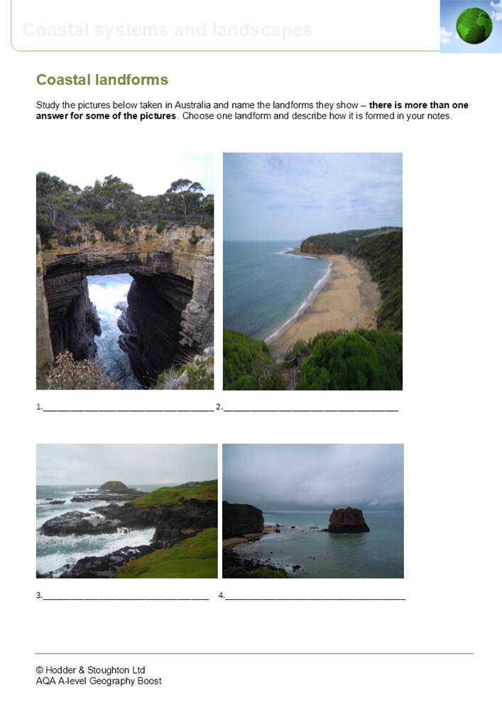 Worksheet: Coastal landform identification | Boost