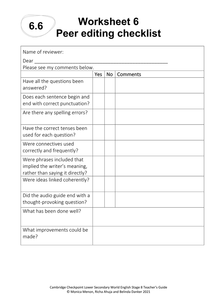 Worksheet 6: Peer editing checklist | Boost