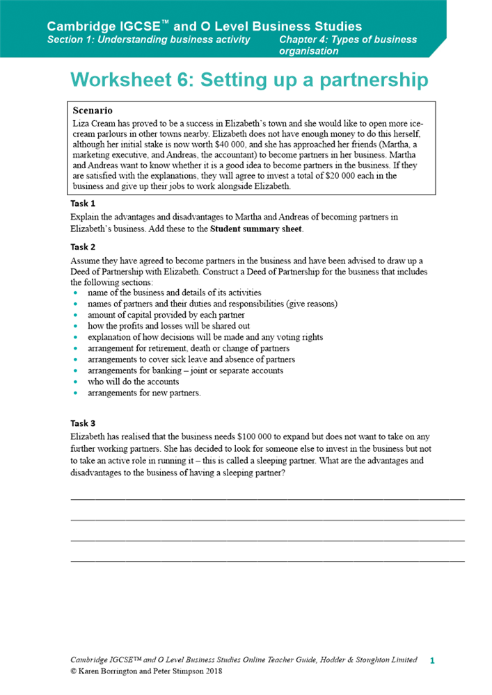 Worksheet 6: Setting up a partnership | Boost