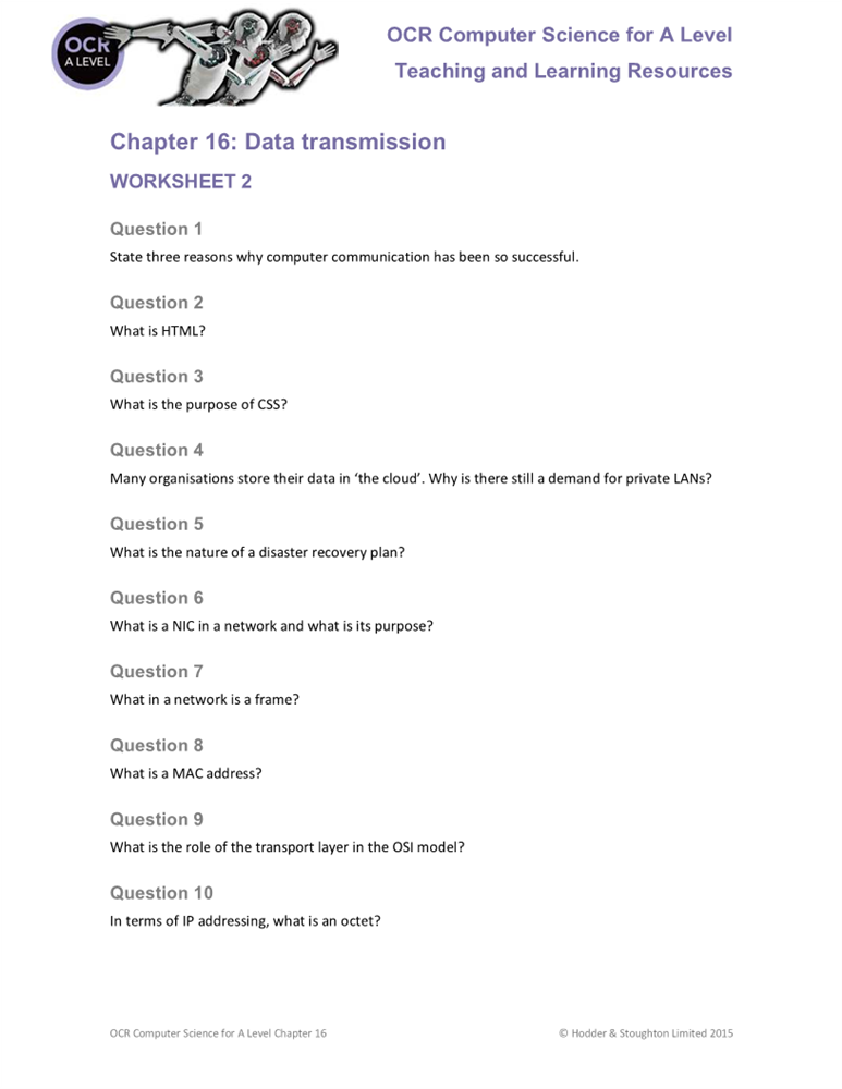 Chapter 16 Worksheet 2: Data transmission | Boost