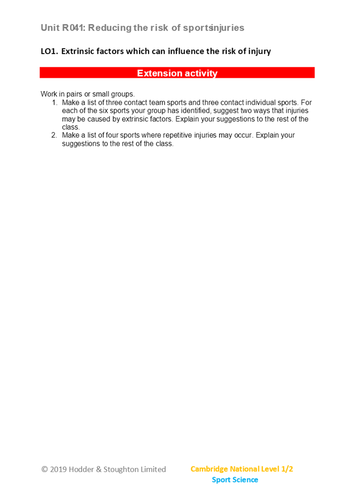 Worksheet: LO1 Extension activity 1 | Boost